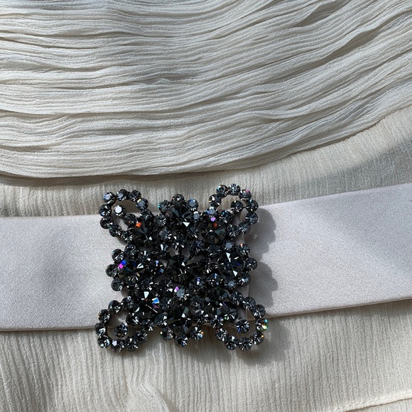 BCBG | Dresses | Bcbg Offwhite Chalk Ruffled Silk Chiffon Ostrich ...